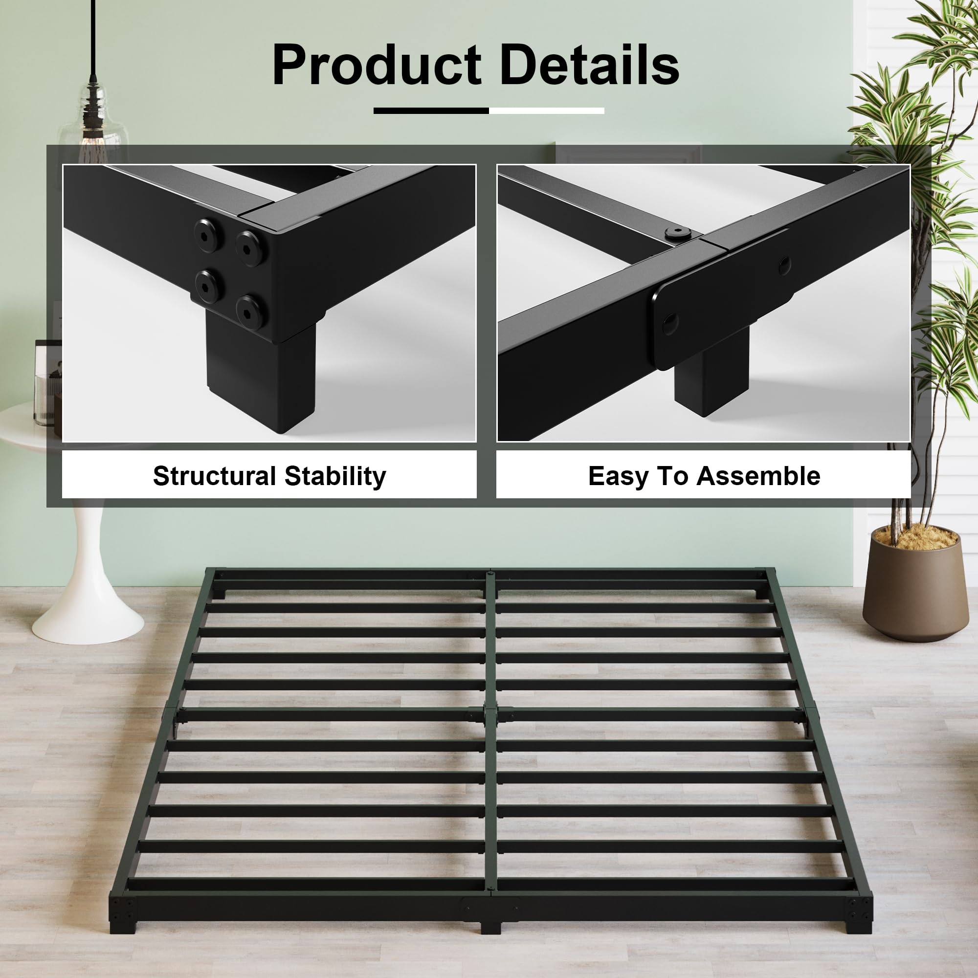 Fly-CTsoar 3 Inch Low Queen Bed Frame Heavy Duty Metal Platform, No Box Spring Needed, Easy Assembly Mattress Foundation, No Noise, Black