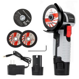 cordless angle grinder, 19500rpm cordless grinder with 1pcs 12v 1500mah batteries and 3-cutting discs metal grinder for metal stone wood and concrete