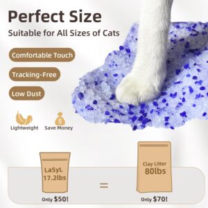 LaSyL Premium Crystal Cat Litter - 17.2 lb, Four Months Lasting - Superior Odor Control & Absorption, Non-Clumping, Low Tracking Silica Gel Safe for Pet, White & Blue (4 Bags of 4.3 lb)