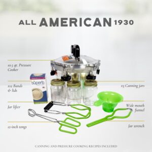 All American 1930: 10.5qt Pressure Cooker/Canner Plus (The 910) - Exclusive Metal-to-Metal Sealing System - Easy to Open & Close - Suitable for Gas, Electric, or Flat Top Stoves - Made in the USA