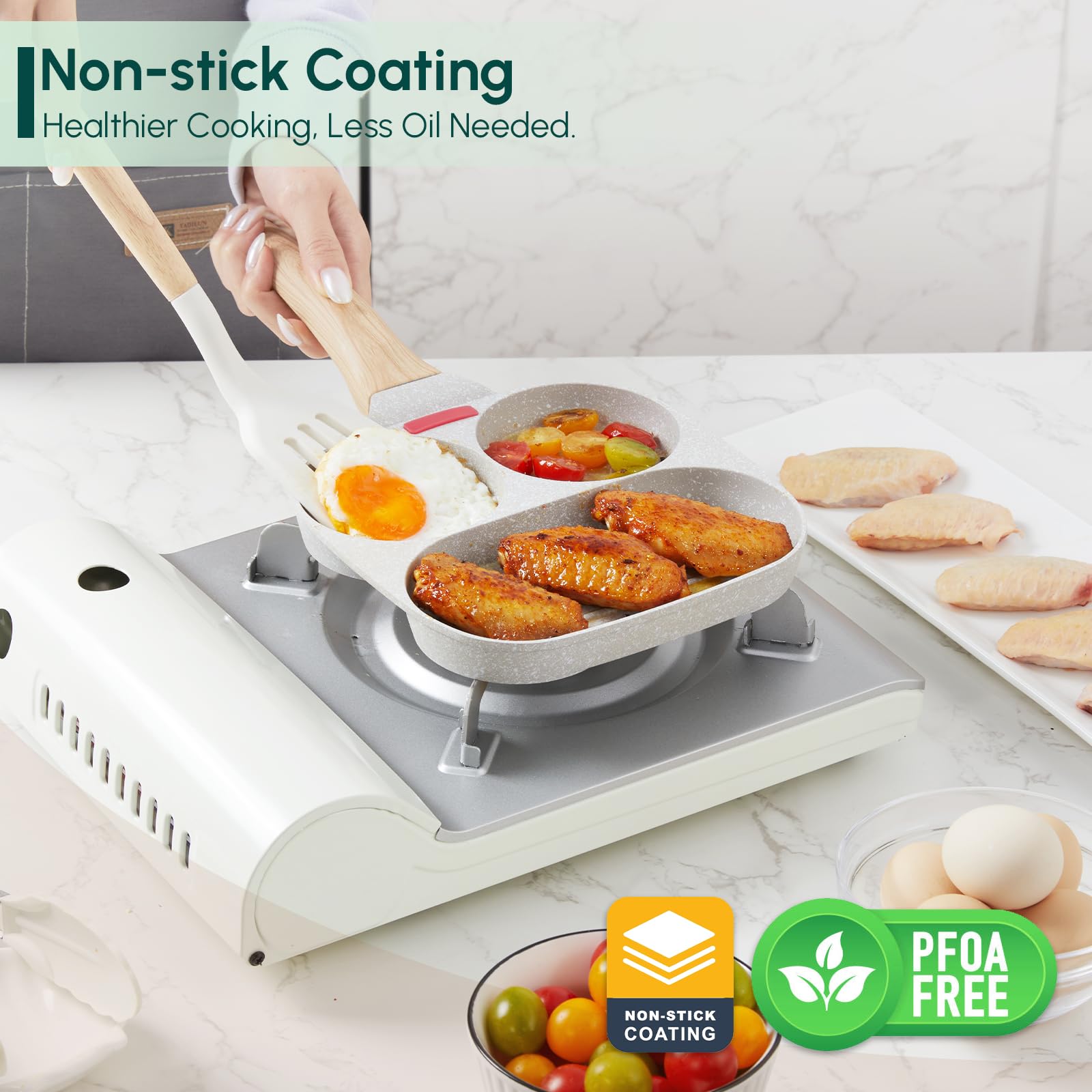 HorizonNest Egg Frying Pan Nonstick: 2 Cup light grey Skillet for frying Eggs, Pancake, Omelet, Steak, etc. Perfect for Breakfast. Suitable for Gas Stove & Induction Compatible