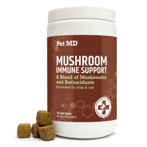 pet md mushroom immune support - turkey tail mushroom for dogs - mushroom cat immune support supplement - milk thistle for dogs & cats with coq10 for dogs - immunity supplement for dogs - 120 chews