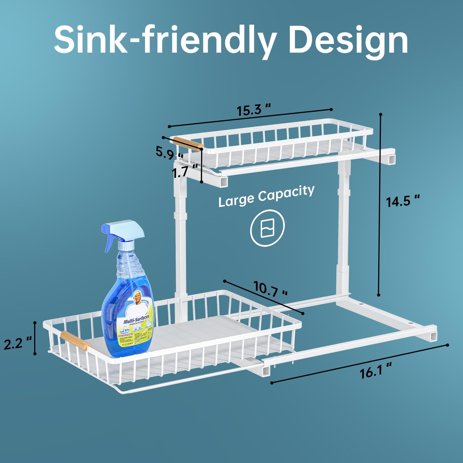 Delamu 2 Pack Under Sink Organizer and Storage, 2 Tier Pull Out Cabinet Organizer, Slide Out Under Sink Storage Shelf, Undersink Organizers Shelves for Kitchen Bathroom Pantry Organization