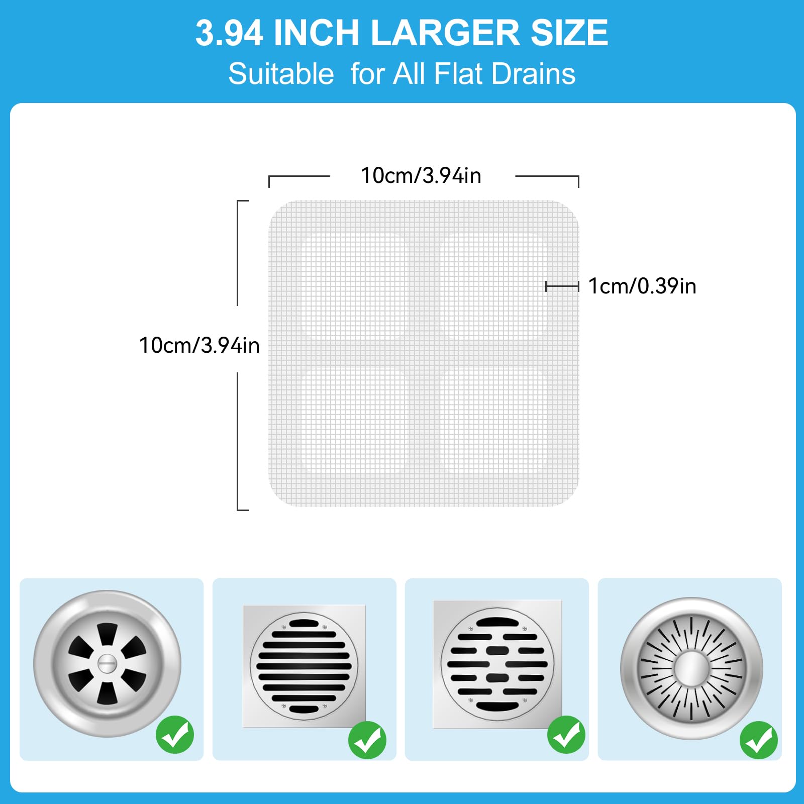 Qoosea 50 Pack Disposable Shower Drain Hair Catcher Shower Drain Cover Hair Catcher Mesh Stickers for Bathroom Washbasin Bathtub Kitchen Sink for Human and Pet Hair