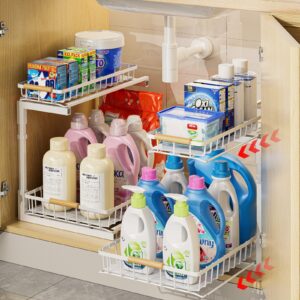 delamu 2 pack under sink organizer and storage, 2 tier pull out cabinet organizer, slide out under sink storage shelf, undersink organizers shelves for kitchen bathroom pantry organization