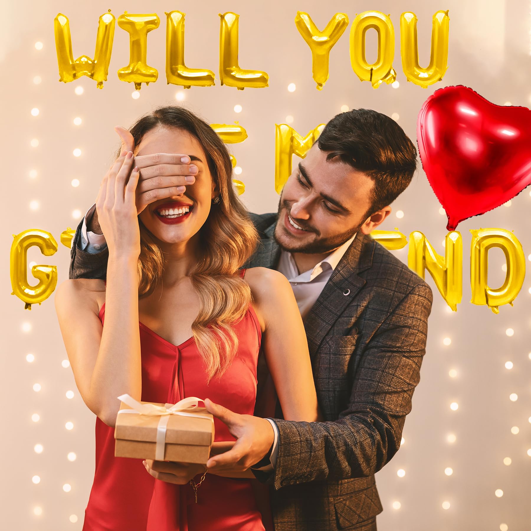 Will You Be My Girlfriend Balloons - 16'' Balloon Letters, Alphabet Foil Mylar Balloon with 200pcs Artificial Rose Petals for Valentine Day Decorations (Will You Be My Girlfriend Balloons Gold)