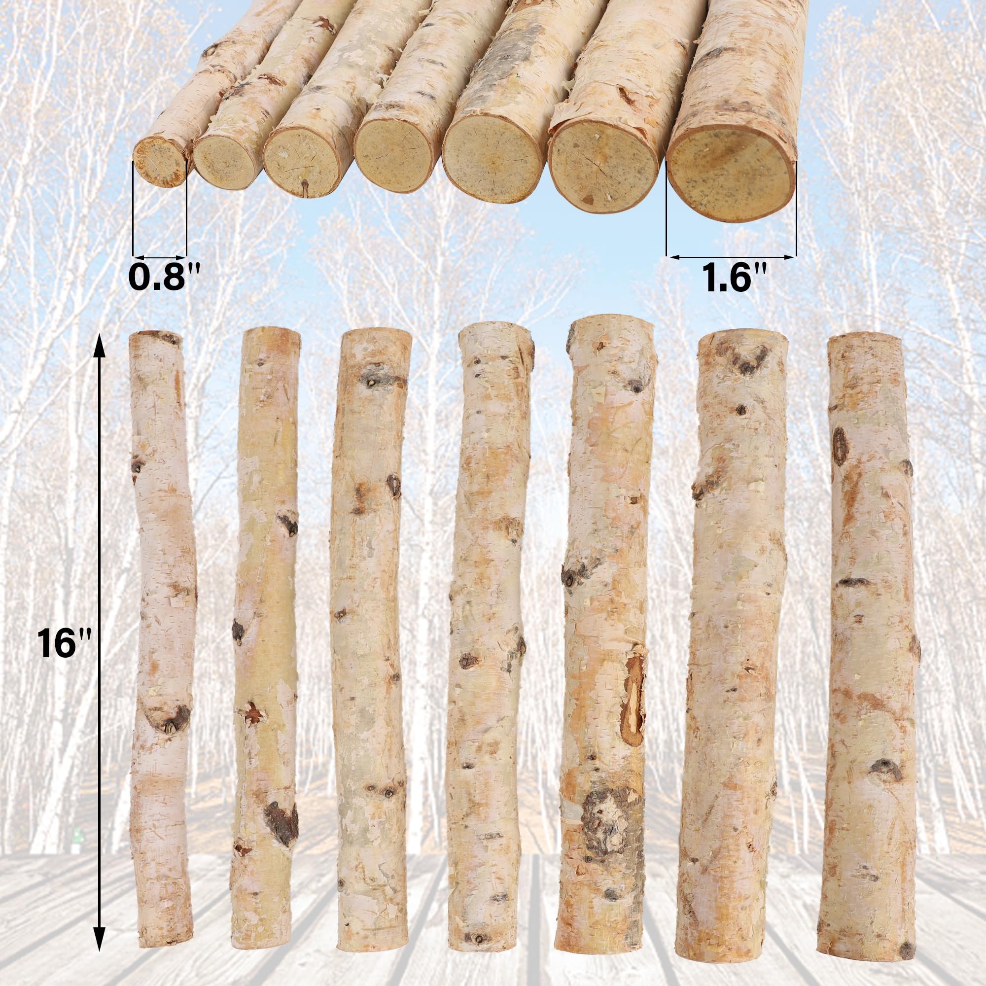 Prsildan 12 Pack White Birch Logs for Fake Fireplace Decorative Natural Birch Tree Branches Wood DIY Fire Logs Crafts for Indoor Outdoor Gas Faux Fireplace Filler Decoration (0.8"-1.6" Dia)