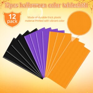 YIDAKO 12Pack 84 Inch Round Halloween Tablecloths Bulk Plastic Round Black Purple Orange Table Cloths Disposable Round Table Covers for Halloween Witch Vampire Party Fall Autumn Party Decorations