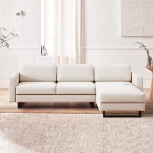 yoglad modern l shaped, 3 seater couch with reversible chaise, comfy deep seat sectional sofa with usb charging port for apartment, living room, and office (cream white)