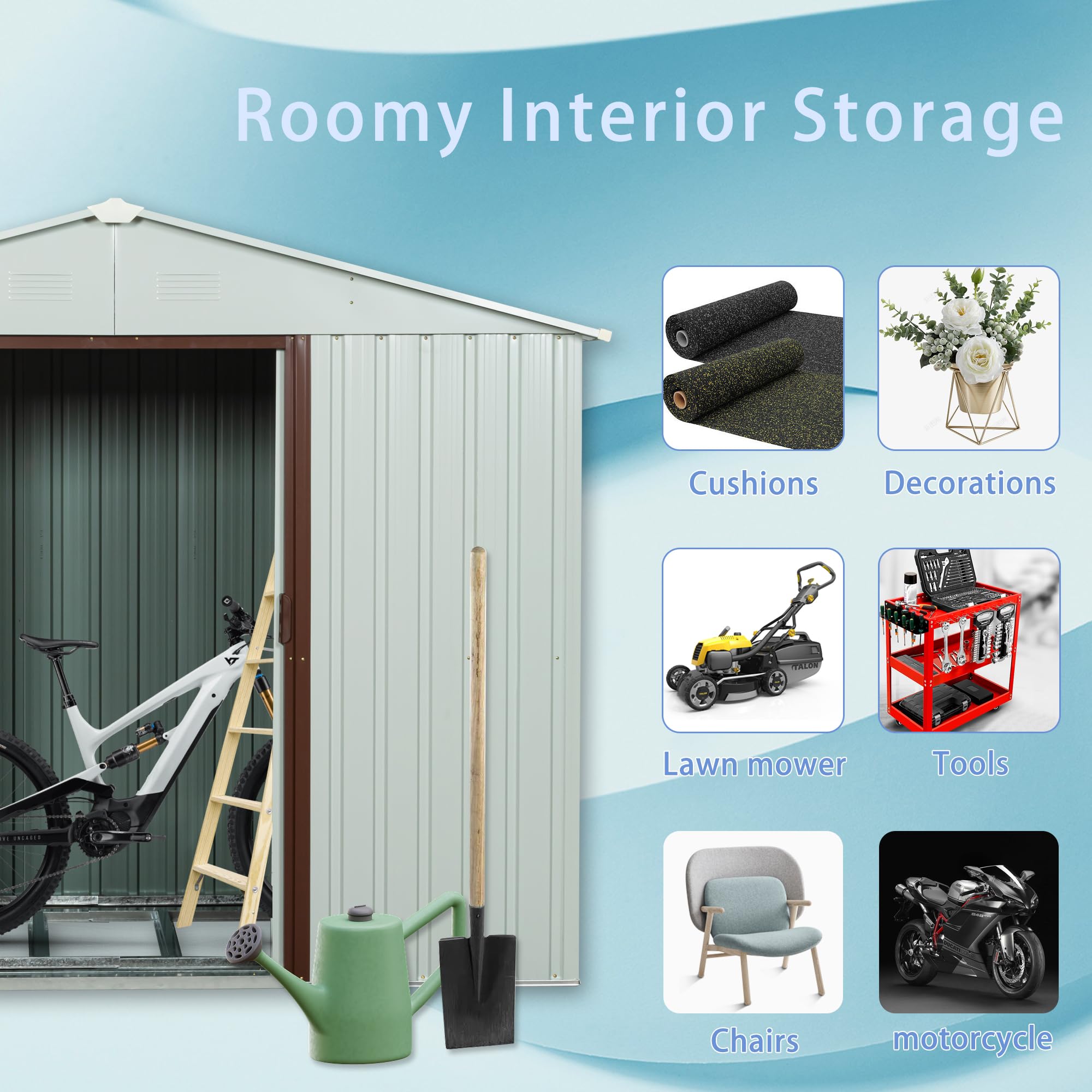 8ft x 4ft Outdoor Storage Shed Weather Resistant Sliding Doors Padlock Punched Vents Shed for Home Garden Backyard White