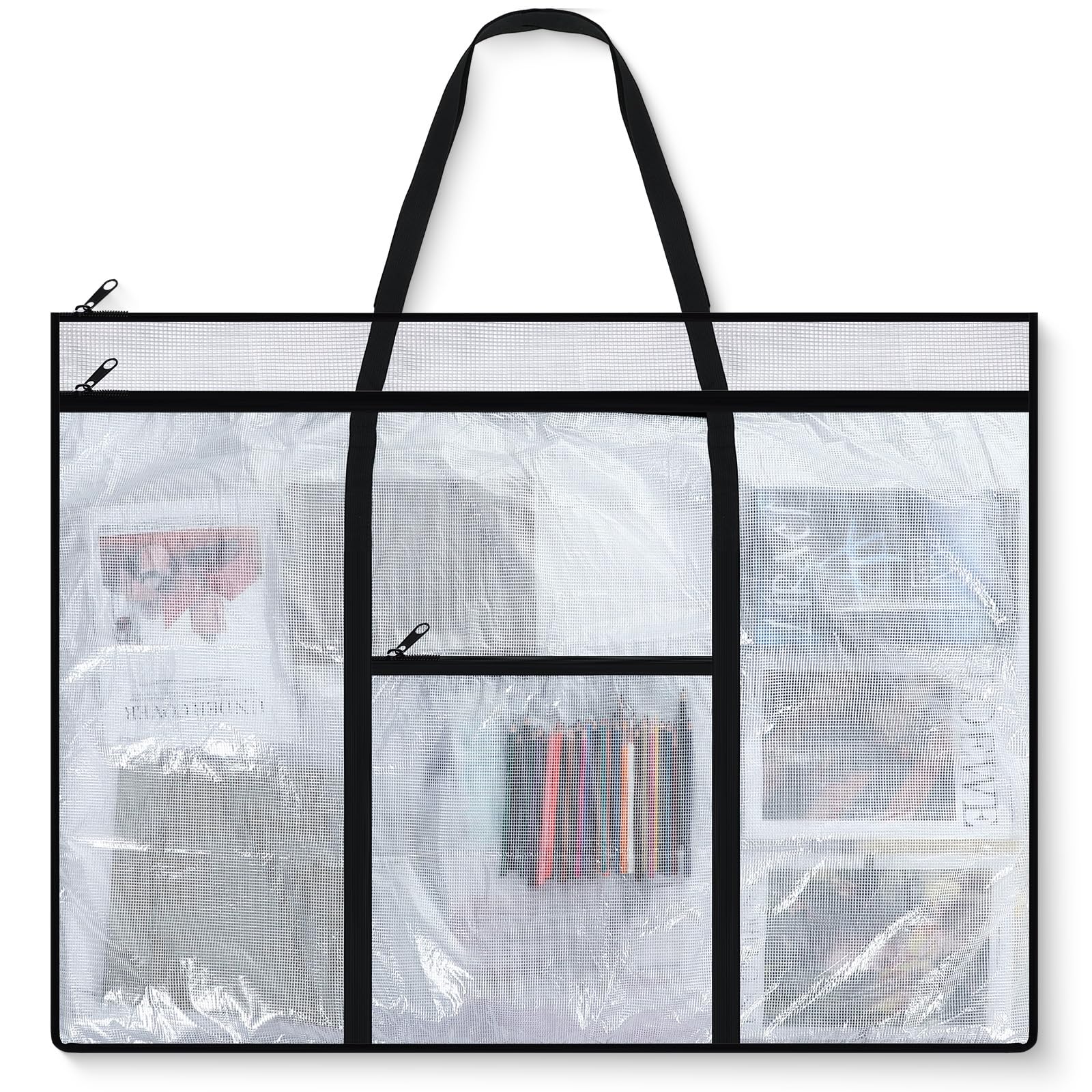 Huhumy Large Poster Storage Bag 48" x 36" Bulletin Board Holder PVC Art Portfolio Case Poster Storage Container with Zipper Handles Pocket for Teachers Artist Organization