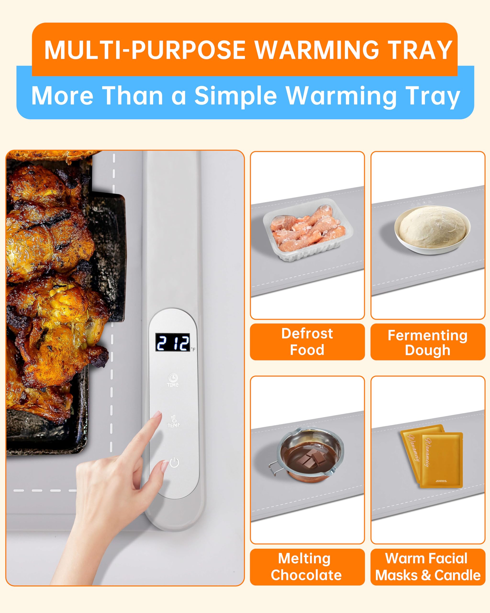 Electric Warming Tray, Food Warming Mat - Graphene Full Surface Heating Silicone Heating Tray, 6 Temperature Settings, Auto Shut-Off, Rollable & Portable Food Warmer for Buffets Party, Everyday Use