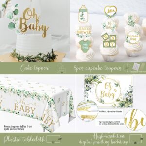 Sage Green Baby Shower Decorations, Gender Neutral Baby Shower Decorations, Greenery Baby Shower Party Supplies, Oh Baby Backdrop Tablecloth Balloon Garland BABY Box Welcome Baby Banner