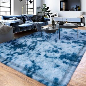 shaggy 8x10 area rugs, tie-dyed blue rug fuzzy rugs for kids bedroom, soft play nursery area rug for girls, shag area rugs non slip, fluffy faux fur rug carpet