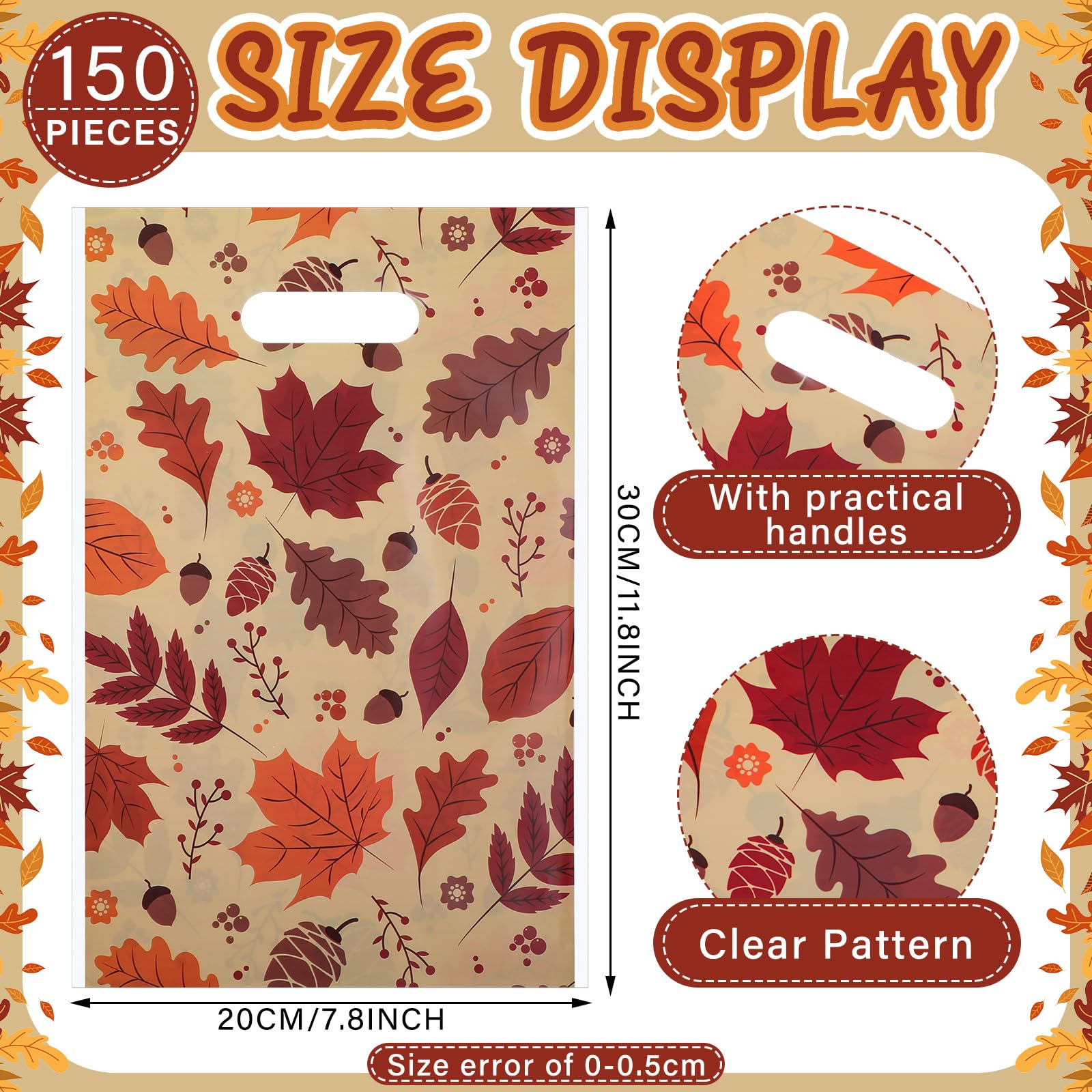 ReliThick 150 Pcs Fall Party Favor Bags Bulk Maple Leaves Goody Bags Autumn Treat Bags with Handles for Fall Thanksgiving Theme Party Favor Supplies