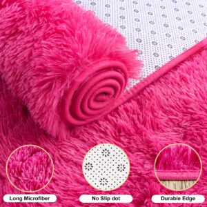 Shaggy 8x10 Area Rugs, Hot Pink Rug-Fuzzy Rugs for Kids Bedroom, Soft Play Nursery Area Rug for Girls, Shag Area Rugs Non Slip, Fluffy Faux Fur Rug Carpet