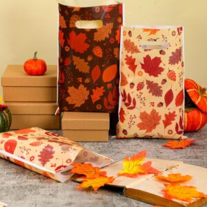 ReliThick 150 Pcs Fall Party Favor Bags Bulk Maple Leaves Goody Bags Autumn Treat Bags with Handles for Fall Thanksgiving Theme Party Favor Supplies