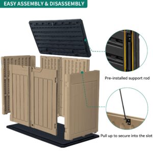 YITAHOME Extra Large Outdoor Horizontal Storage Shed, 4.5x4ft Resin Tool Sheds w/o Shelf, Easy to Assemble Waterproof Storage for Trash Cans, Garden Tools, Lawn Mower, Lockable, Brown