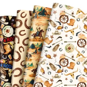 jarthenaamcs 8 sheets western cowboy wrapping paper - not roll - vintage watercolor wild west rodeo gift wrap paper folded flat diy craft paper for holiday birthday party, 19.7 x 27.6 inch