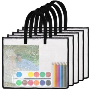 jucoan 5 pack 19x25 art portfolio bags, large clear portfolio folder for artwork, waterproof poster storage bags with handles for drawing board, teachers, classroom, studio