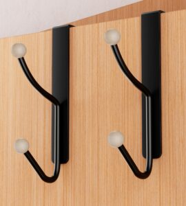 chauncey home over the door hooks hanger, over door double hooks with wooden-bead, metal double hangers bathroom accessories and towel rack organization, 2 pack matte black ob89-b