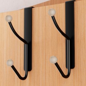 CHAUNCEY HOME Over The Door Hooks Hanger, Over Door Double Hooks with Wooden-Bead, Metal Double Hangers Bathroom Accessories and Towel Rack Organization, 2 Pack Matte Black OB89-B