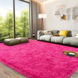 Isdook Shaggy 5x7 Area Rug, Shag Hot Pink Rug-Fuzzy Rugs for Living Room, Kids Boys Living Bedroom Decor - Modern High Pile Non Slip Area Rug