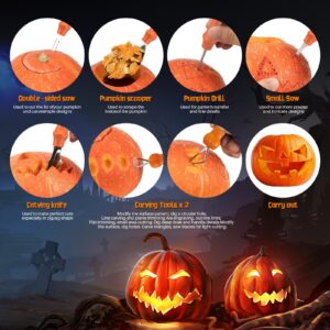 SXLXFLPDR 16PCS Pumpkin Carving Kit Tools,Halloween Professional Pumpkin Carving Tool for Adults,Pro Stainless Steel Carving Knives Scraper with LED Candle,Jack o Lantern Carvi