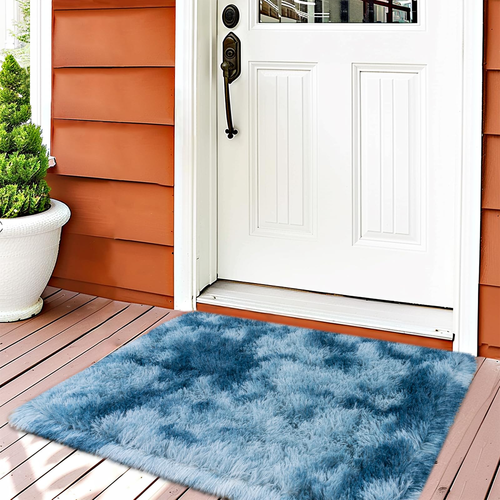 Fluffy Rug for Living Room,Furry Carpet for Bedroom, Shaggy Rug for Nursery Room, Tie-Dyed Blue Fuzzy Plush Rug for Dorm, Rectangle Shag Rug 2x3 Feet