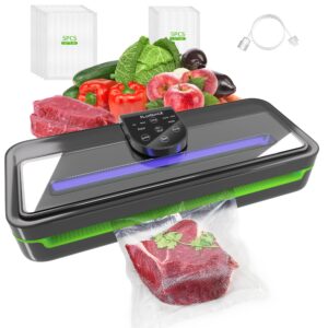 vacuum sealer machine, 10-in-1 upgraded powerful vacuum sealer for food, 85kpa fully automatic lock, see-through glass cover, with 10 bags, vacuum sealing hose, built-in cutter, removable drip tray