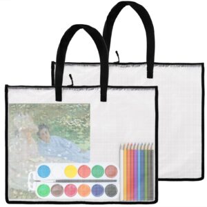 Jucoan 5 Pack 19x25 Art Portfolio Bags, Large Clear Portfolio Folder for Artwork, Waterproof Poster Storage Bags with Handles for Drawing Board, Teachers, Classroom, Studio