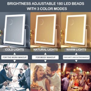 Gvnkvn Lighted Makeup Mirror, Hollywood Vanity Mirror with Lights, Three Color Lighting Modes, and Detachable 10X Magnification Mirror, Smart Touch Control, 360°Rotation (15.2in.)