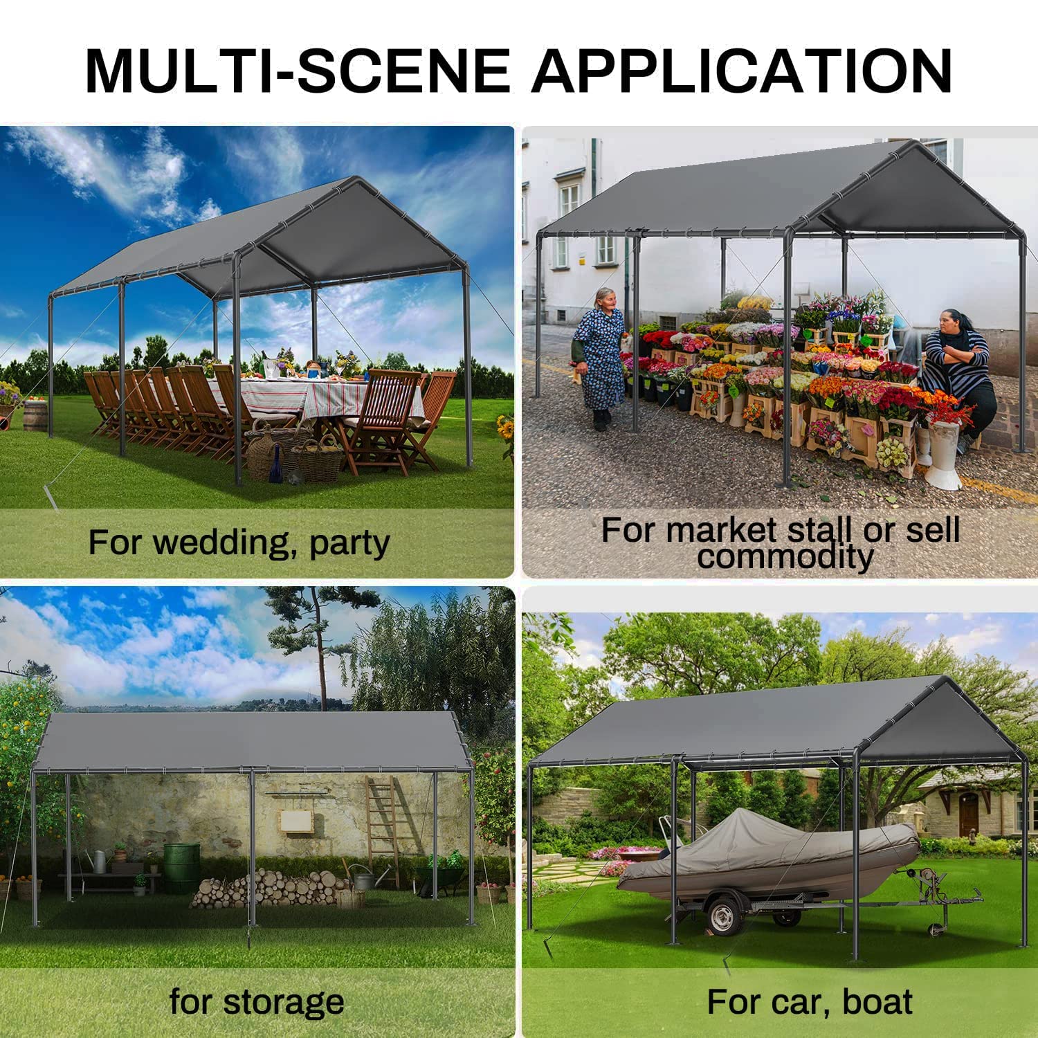 Outdoor Carport 10x20ft Heavy Duty Car Tent, Portable Garage Canopy Storage Shed, Car Shelter, All-Season Tarp Tent for Car, Party (GY)