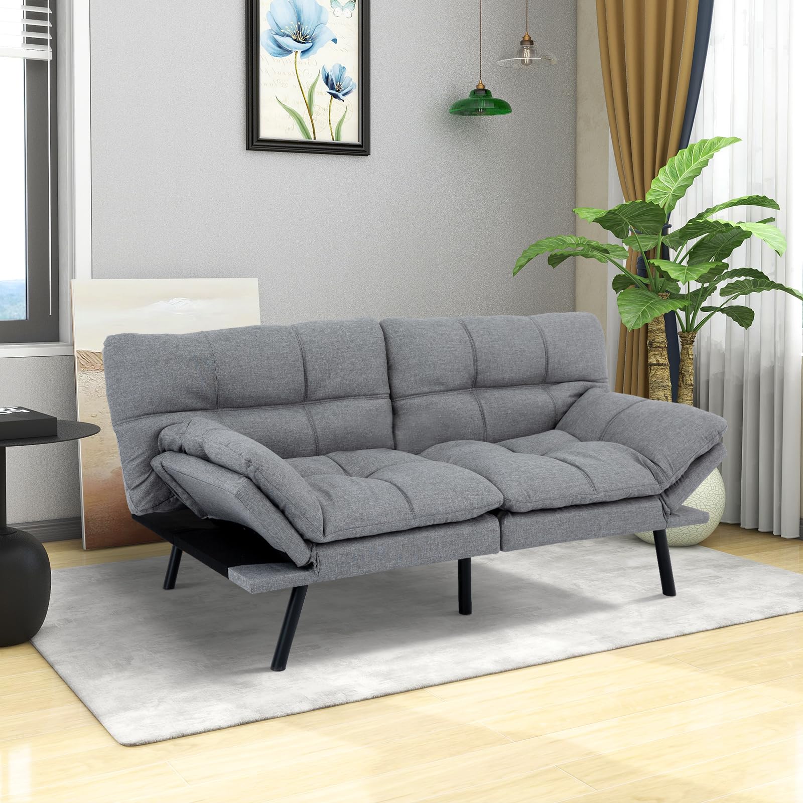 MUUEGM Futon Sofa Bed,Futon Bed,Memory Foam Futon Sofa,Convertible Sofa Bed for Compact Living Spaces,Apartment,Studio,Office,Futon Sofa,71"*33"*31.5",Light Gray Fabric