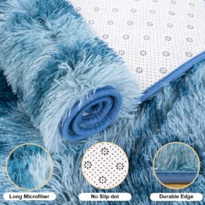 Fluffy Rug for Living Room,Furry Carpet for Bedroom, Shaggy Rug for Nursery Room, Tie-Dyed Blue Fuzzy Plush Rug for Dorm, Rectangle Shag Rug 2x3 Feet