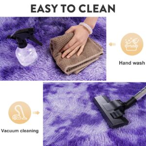 Ultra Soft Rug for Living Room, 6X9 Ft Tie-Dyed Purple Fluffy Shag Area Rug for Bedroom, Modern Shaggy Carpets Fuzzy Rug for Teens Dorm, Upgrade Anti-Skid Durable Fuzzy Plush Rug