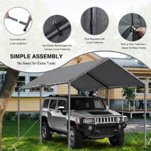 Outdoor Carport 10x20ft Heavy Duty Car Tent, Portable Garage Canopy Storage Shed, Car Shelter, All-Season Tarp Tent for Car, Party (GY)