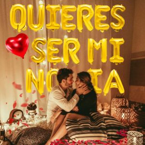 QUIERES SER MI NOVIA - 16'' Will You Be My Girlfriend Balloons Spanish with 200pcs Artificial Rose Petals for Valentines Day Decorations (Quieres Ser Mi Novia Balloons Gold)