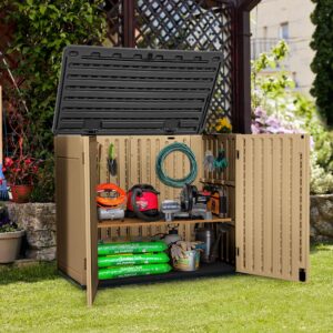 YITAHOME Extra Large Outdoor Horizontal Storage Shed, 4.5x4ft Resin Tool Sheds w/o Shelf, Easy to Assemble Waterproof Storage for Trash Cans, Garden Tools, Lawn Mower, Lockable, Brown