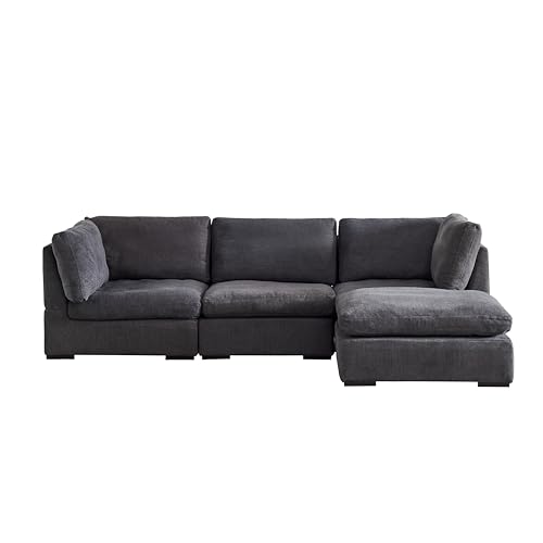 ERYE L-Shape Modular Down Feather Fill Sectional Sofa W/Reversible Chaise, Modern Free Combined TV Couch Comfortable Deep Seat Corner Sofa&Couch with Movable Ottoman for Living Room