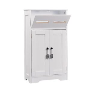 vecelo mega roll toilet paper holder cabinet, stand bathroom storage organizer of rolls & paper towel, waterproof, large capacity reserve, trapdoor lid, 8.66" d × 17.72" w × 31.5" h, white