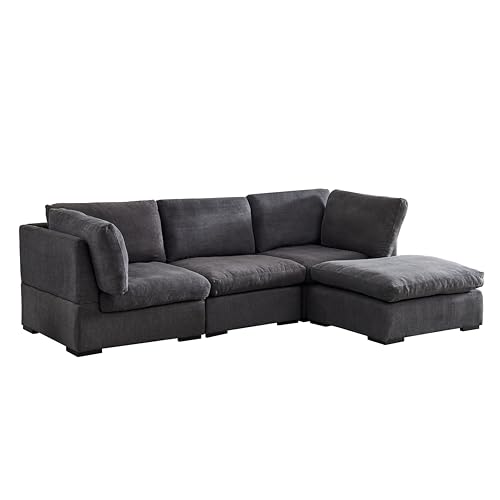 ERYE L-Shape Modular Down Feather Fill Sectional Sofa W/Reversible Chaise, Modern Free Combined TV Couch Comfortable Deep Seat Corner Sofa&Couch with Movable Ottoman for Living Room