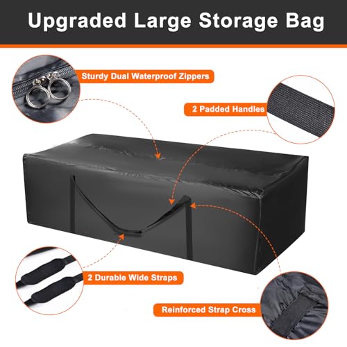 Large Patio Cushion Storage Bag，Heavy Duty 420D Zipper Storage Bags with Zipper and Handles for Patio Furniture Cushion Outdoor Storage,Waterproof Jumbo Multifunctional Storage Bags,68"L x 30"W x 20"H