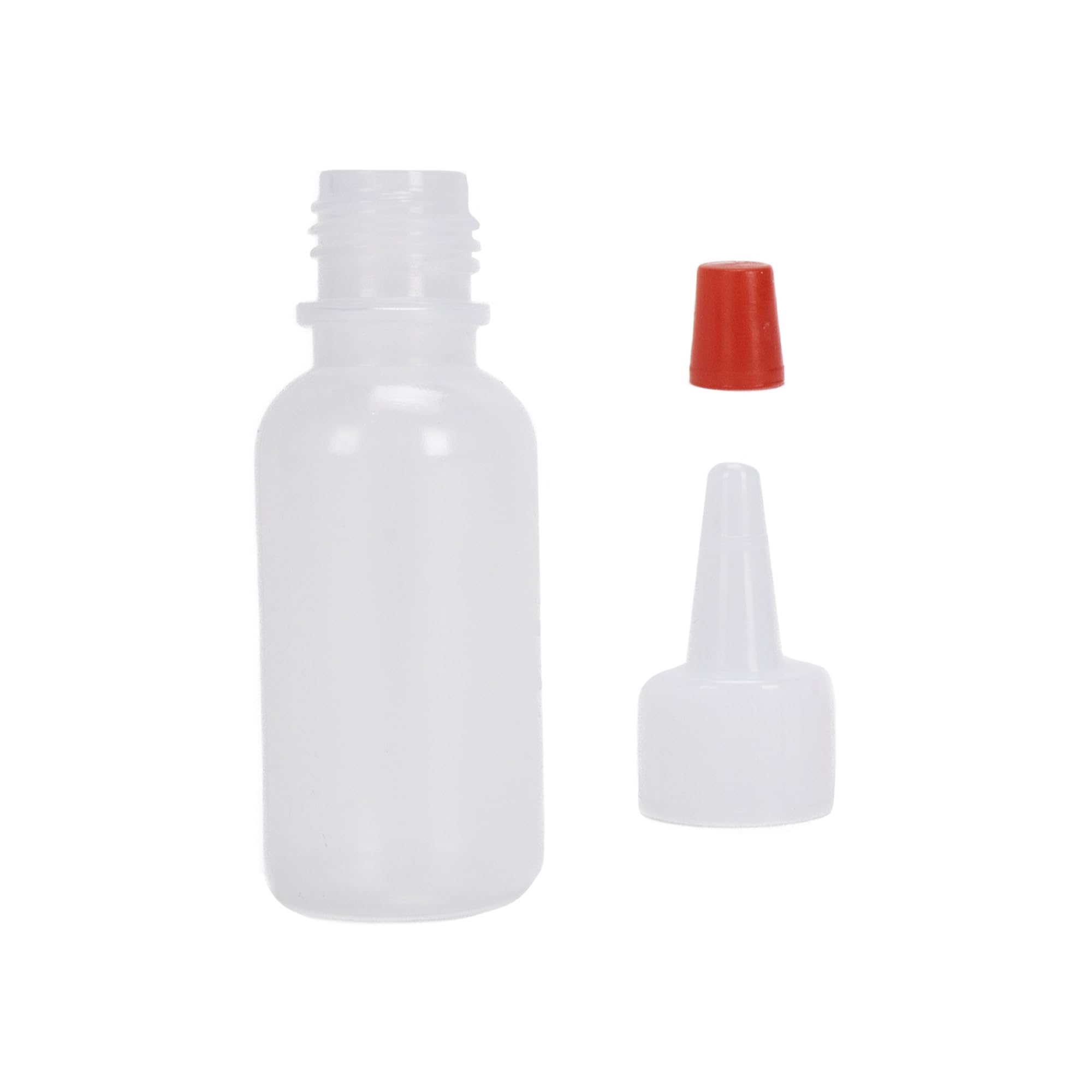 Plastic Boston Round Squeeze Bottles, ½oz/15mL Dropper Bottle with Yorker Red Tip Caps, 25 Pack Squirt Bottles for Liquids, for Crafting & Paints, Condiment Bottles for Sauces, Dressing, Oil, Honey