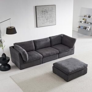 ERYE L-Shape Modular Down Feather Fill Sectional Sofa W/Reversible Chaise, Modern Free Combined TV Couch Comfortable Deep Seat Corner Sofa&Couch with Movable Ottoman for Living Room