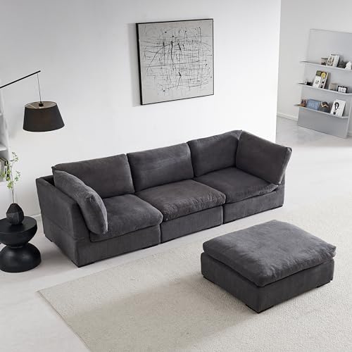 ERYE L-Shape Modular Down Feather Fill Sectional Sofa W/Reversible Chaise, Modern Free Combined TV Couch Comfortable Deep Seat Corner Sofa&Couch with Movable Ottoman for Living Room