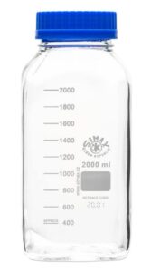 united scientific® simax borosilicate glass gl80 media bottle | wide mouth, square, 2000ml (2l) | each