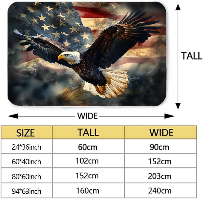 Kroveiu American Bald Eagle Flag Area Rugs American Flag Animal Area Rugs Kitchen Rug Bathroom Entrance Hallway Dining Room Living Room Area Rug Home Decor Area Rugs 60 * 80 inches