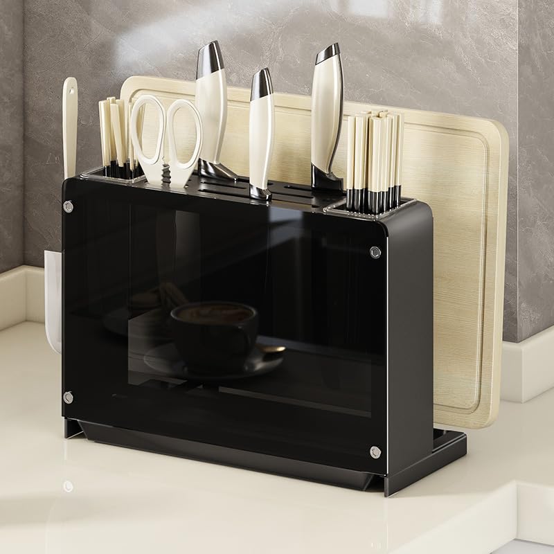 Universal knife holder, kitchen knife holder, storage rack, kitchen utensil rack, cutting board rack, pot cover bracket with anti slip pad suitable for countertop cabinets (black)