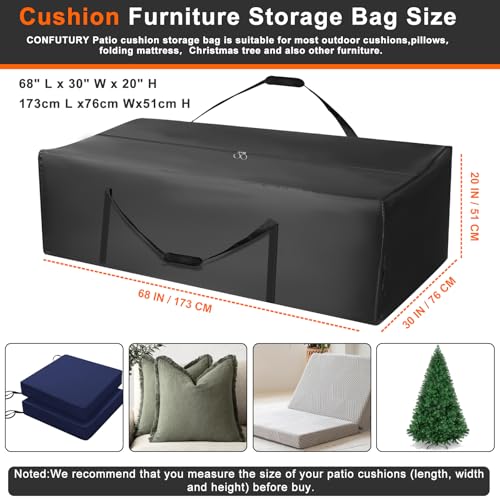 Large Patio Cushion Storage Bag，Heavy Duty 420D Zipper Storage Bags with Zipper and Handles for Patio Furniture Cushion Outdoor Storage,Waterproof Jumbo Multifunctional Storage Bags,68"L x 30"W x 20"H